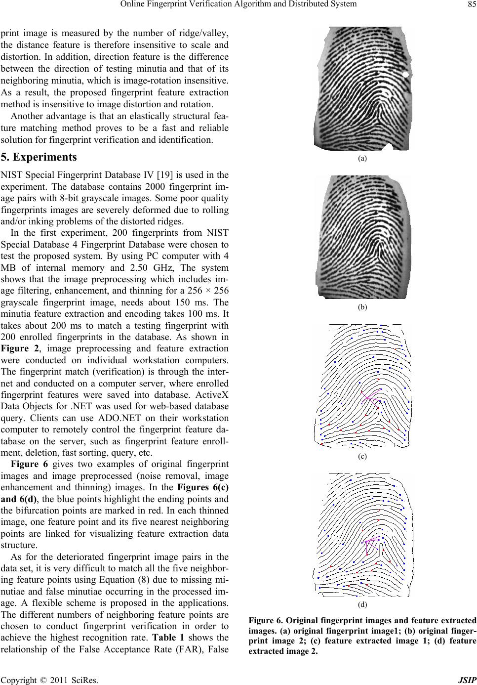 Online Fingerprint Verification Algorithm and Distributed System