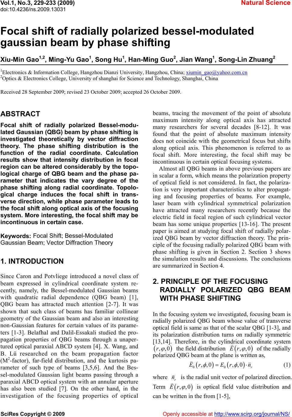 Focal shift of radially polarized bessel-modulated gaussian beam by ...