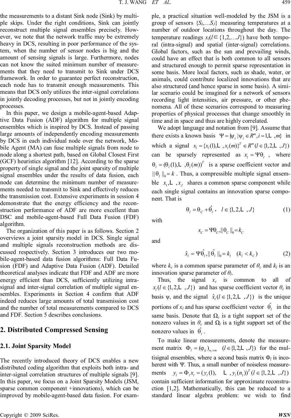A Mobile Agent Based Adaptive Data Fusion Algorithm For Multiple Signal
