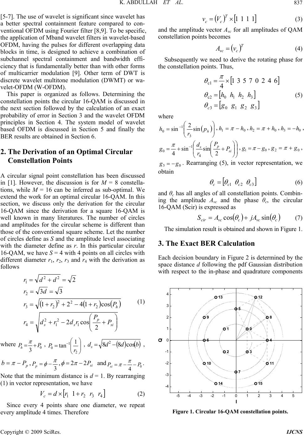 Performance Analysis of an Optimal Circular 16-QAM for Wavelet Based OFDM Systems