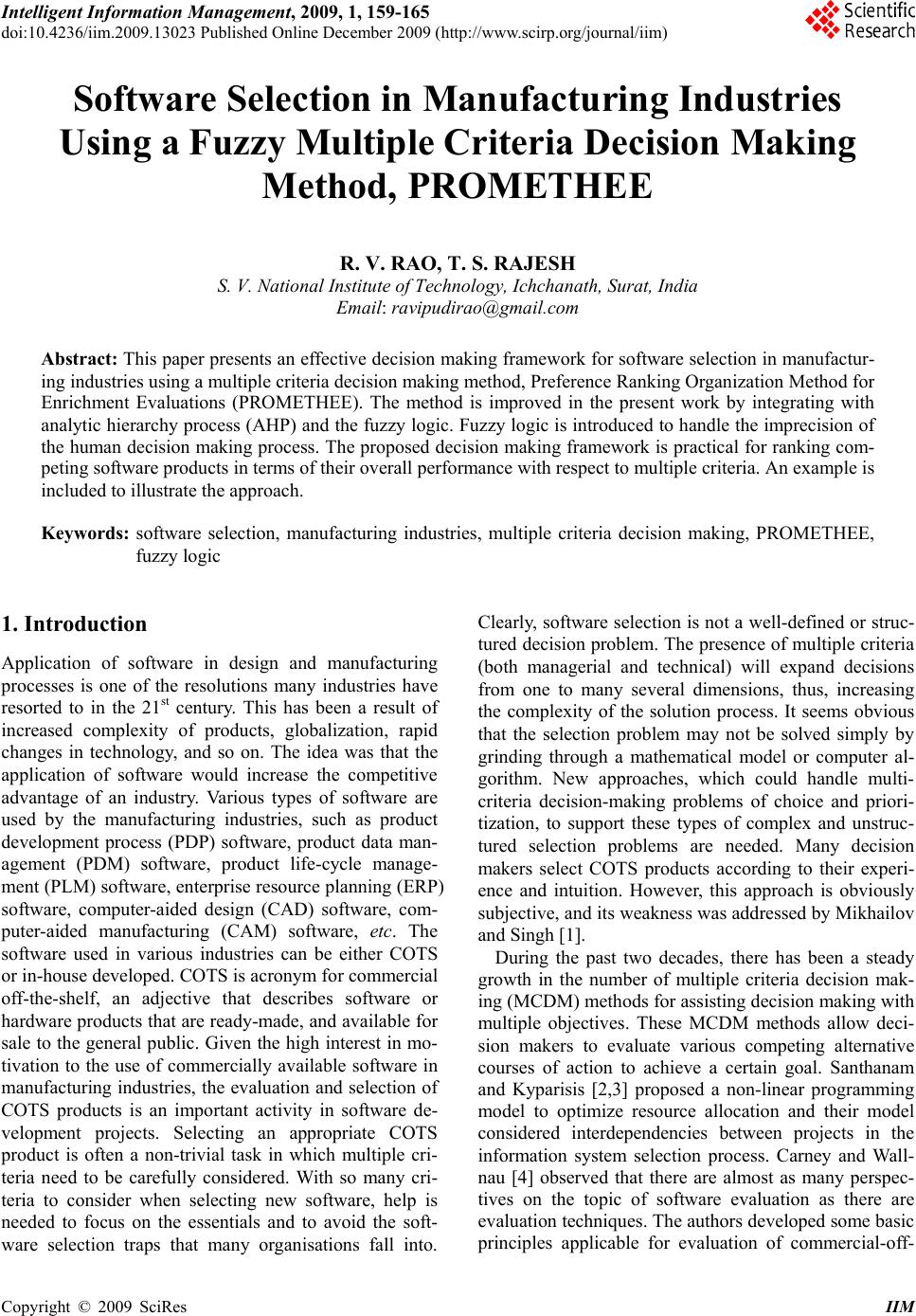 Software Selection in Manufacturing Industries Using a Fuzzy Multiple Criteria Decision Making ...