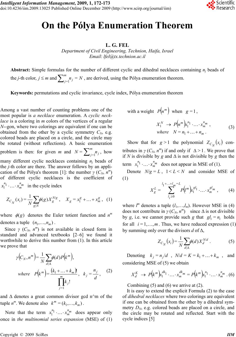 On the Pólya Enumeration Theorem