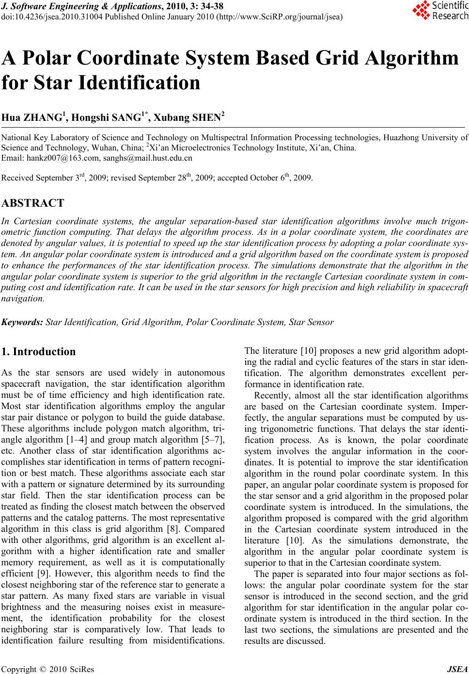 A Polar Coordinate System Based Grid Algorithm for Star Identification