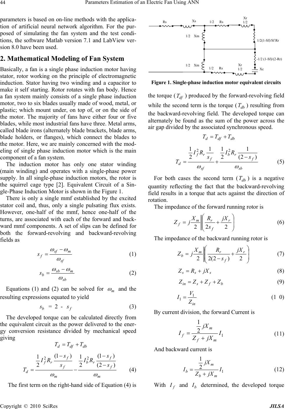 Parameters Estimation of an Electric Fan Using ANN