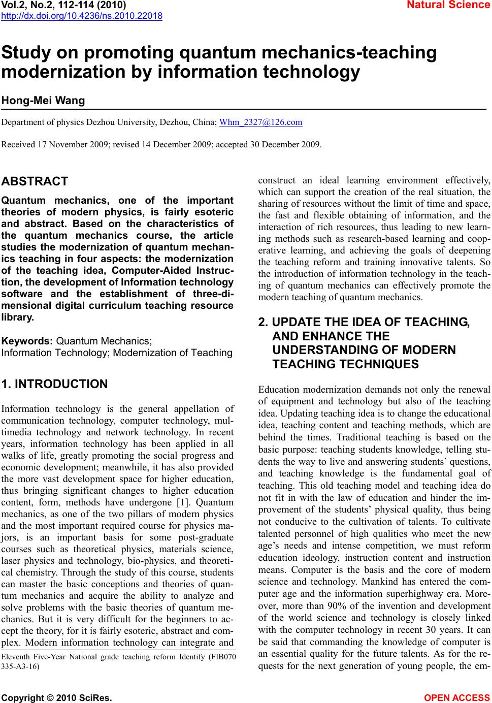 Study on promoting quantum mechanics-teaching modernization by ...