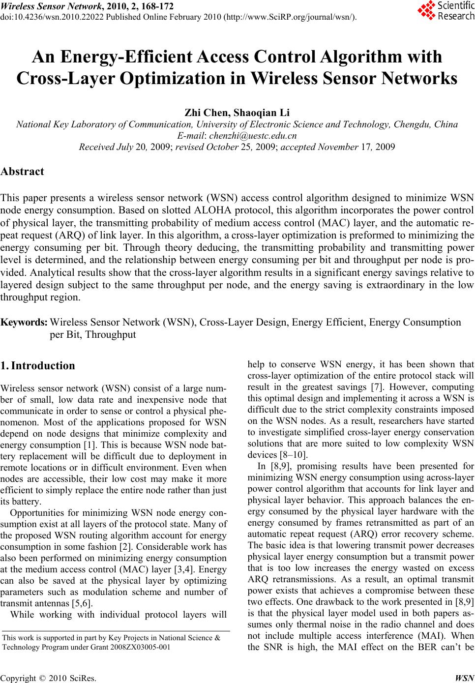 An Energy Efficient Access Control Algorithm With Cross Layer 1109