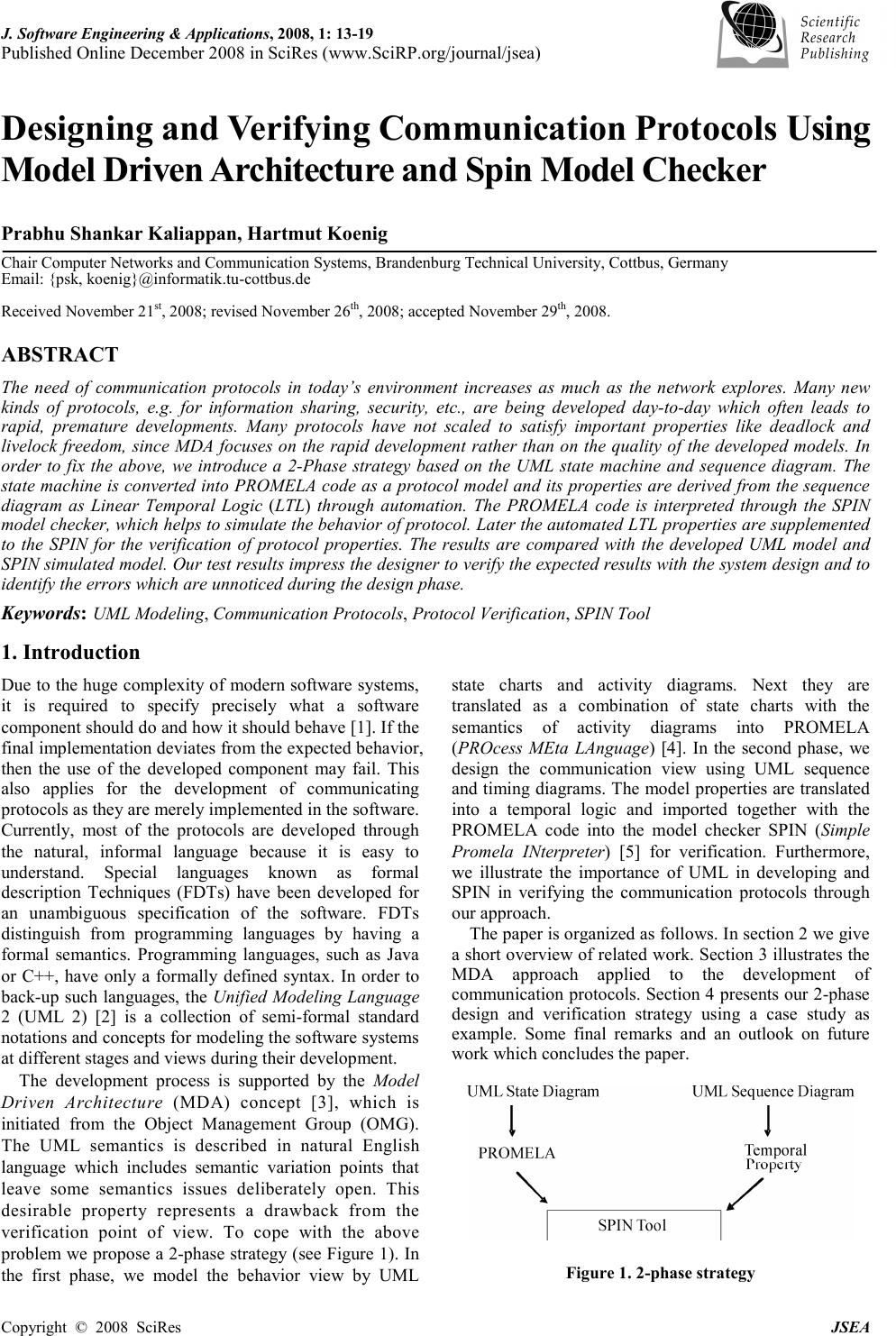 Designing and Verifying Communication Protocols Using Model Driven Architecture and Spin Model ...