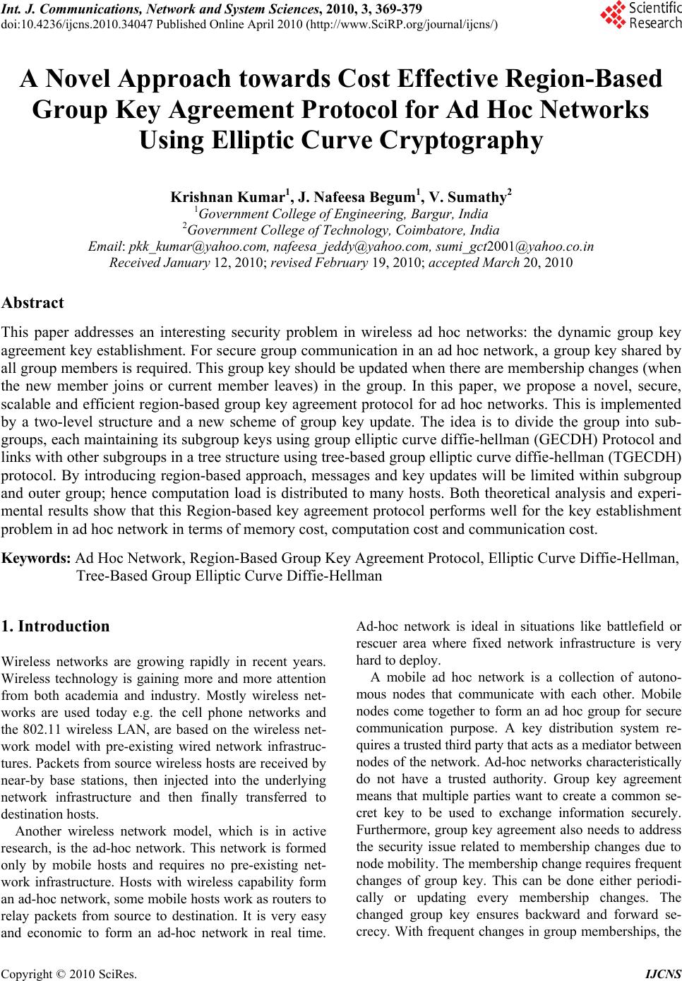 A Novel Approach towards Cost Effective Region-Based Group Key Agreement Protocol for Ad Hoc ...