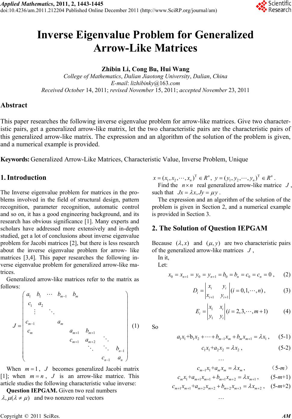Inverse Eigenvalue Problem for Generalized Arrow-Like Matrices