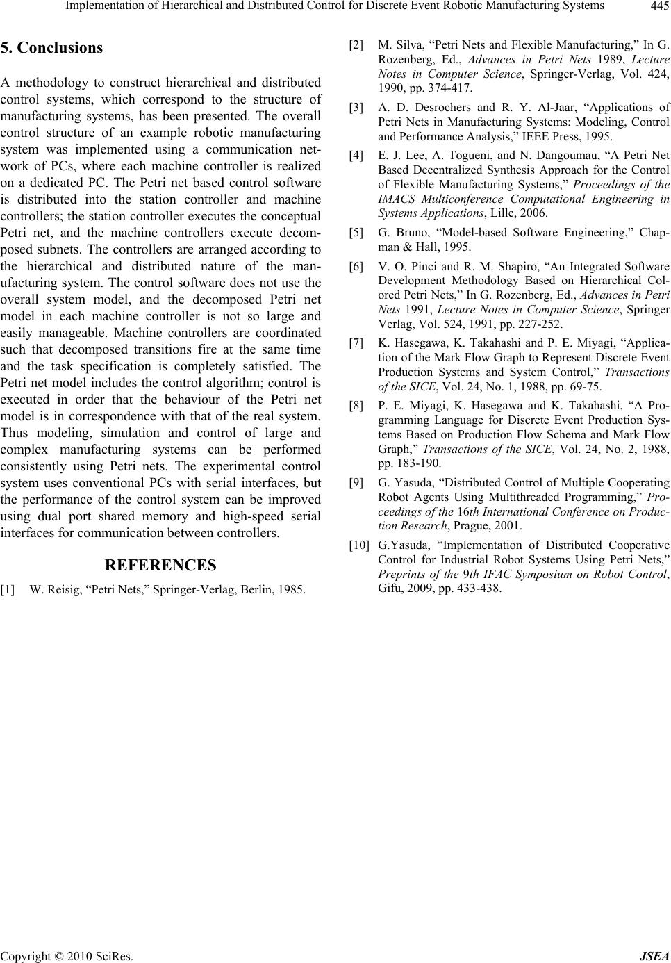 Implementation of Hierarchical and Distributed Control for Discrete Event Robotic Manufacturing ...