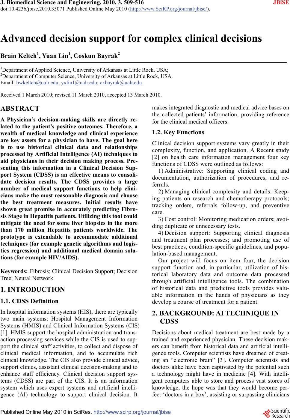 Advanced decision support for complex clinical decisions