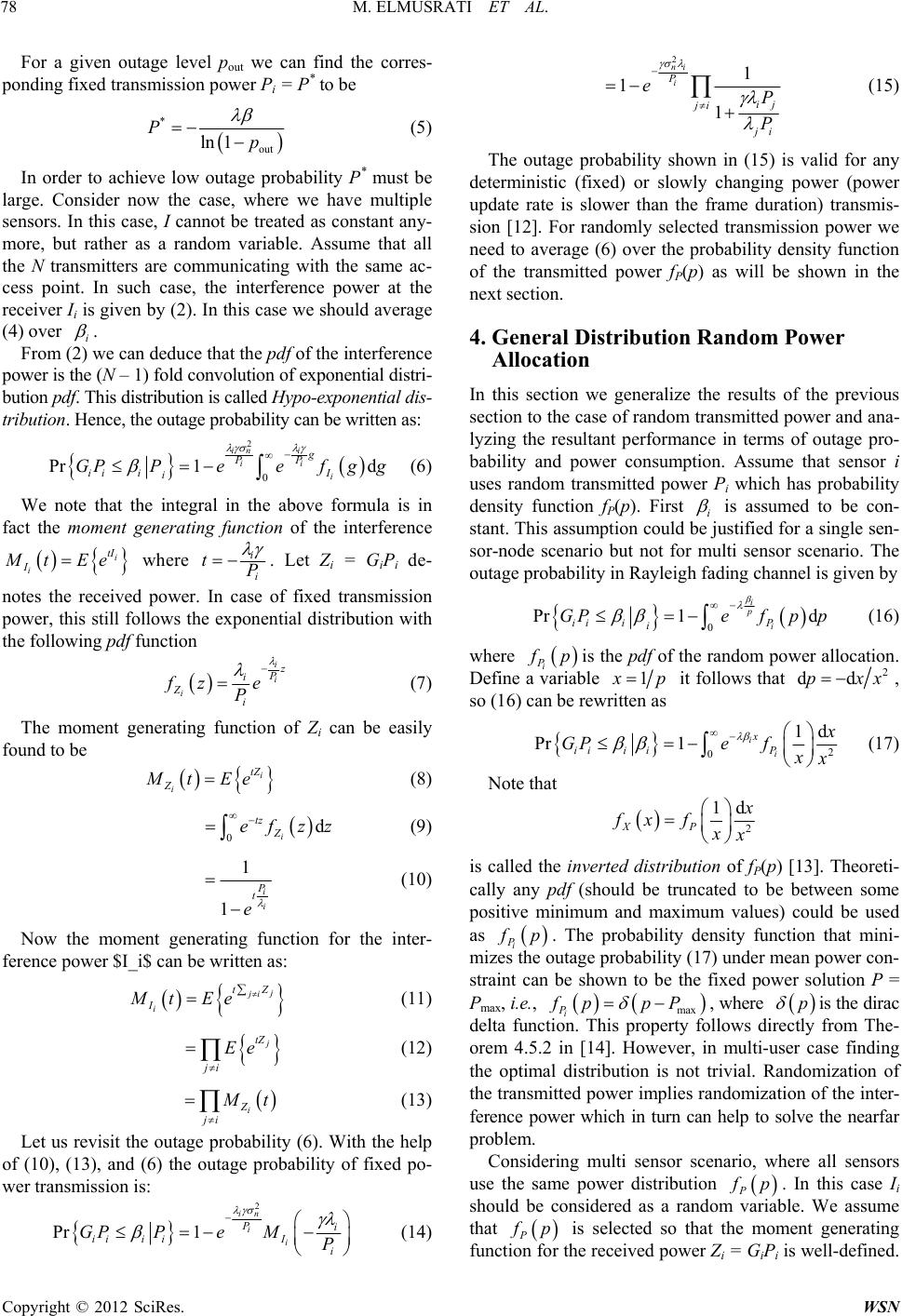Framework for Random Power Allocation of Wireless Sensor Networks in Fading Channels