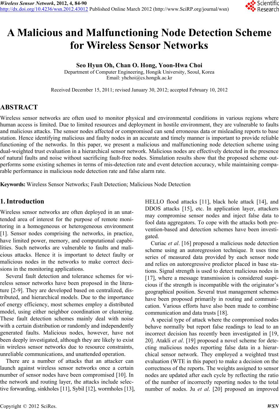 A Malicious and Malfunctioning Node Detection Scheme for Wireless Sensor Networks