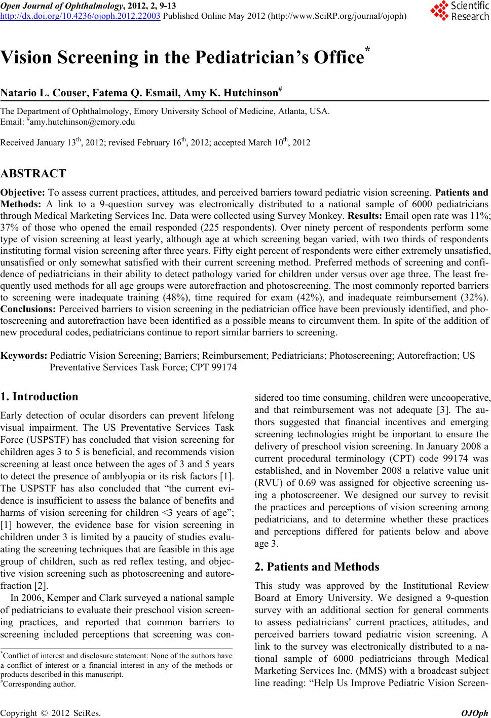 Vision Screening in the Pediatrician’s Office