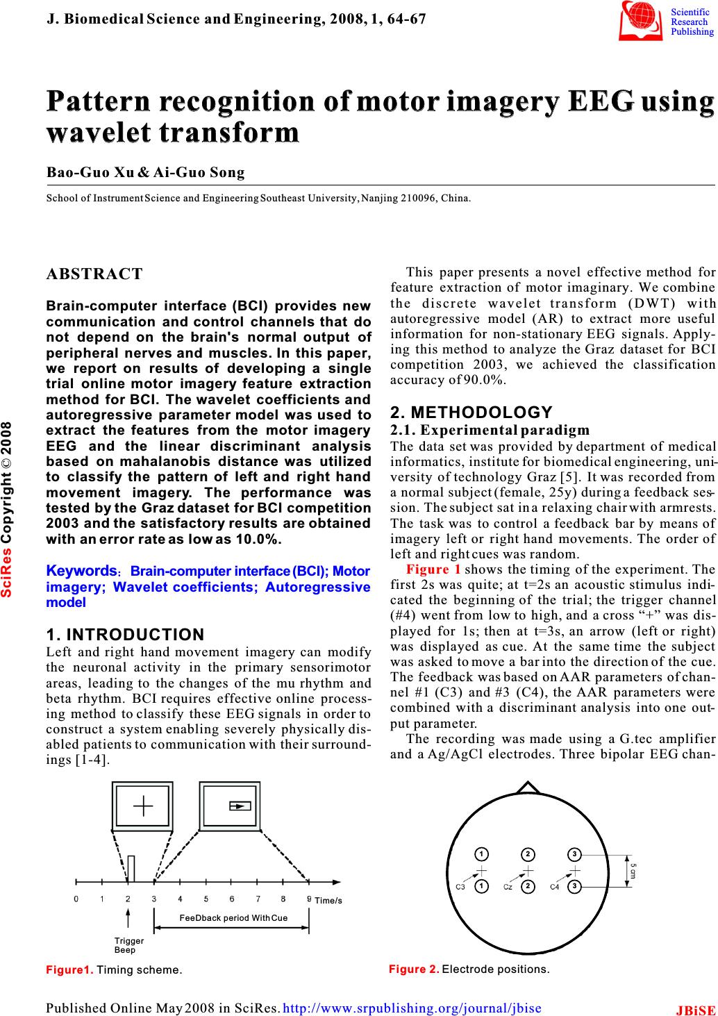Pattern Recognition of Motor Imagery EEG using Wavelet Transform