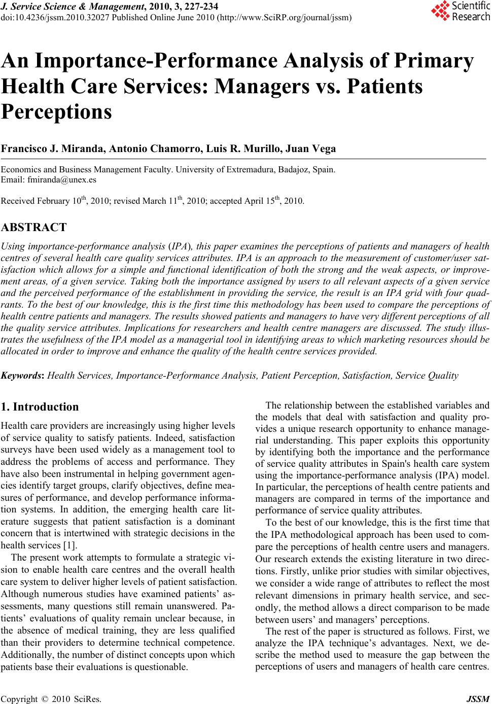 An Importance-Performance Analysis of Primary Health Care Services ...