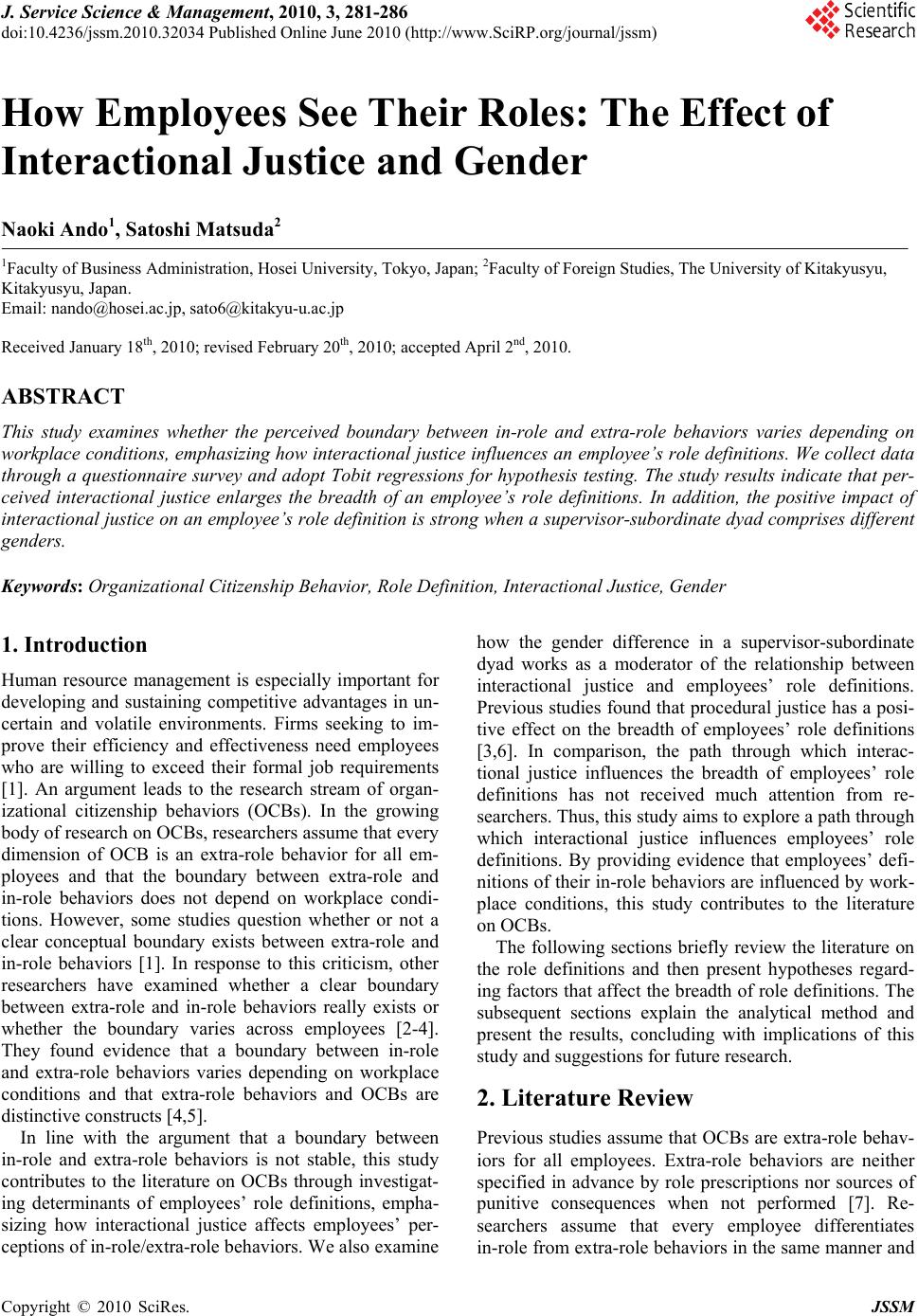 How Employees See Their Roles: The Effect of Interactional Justice and ...