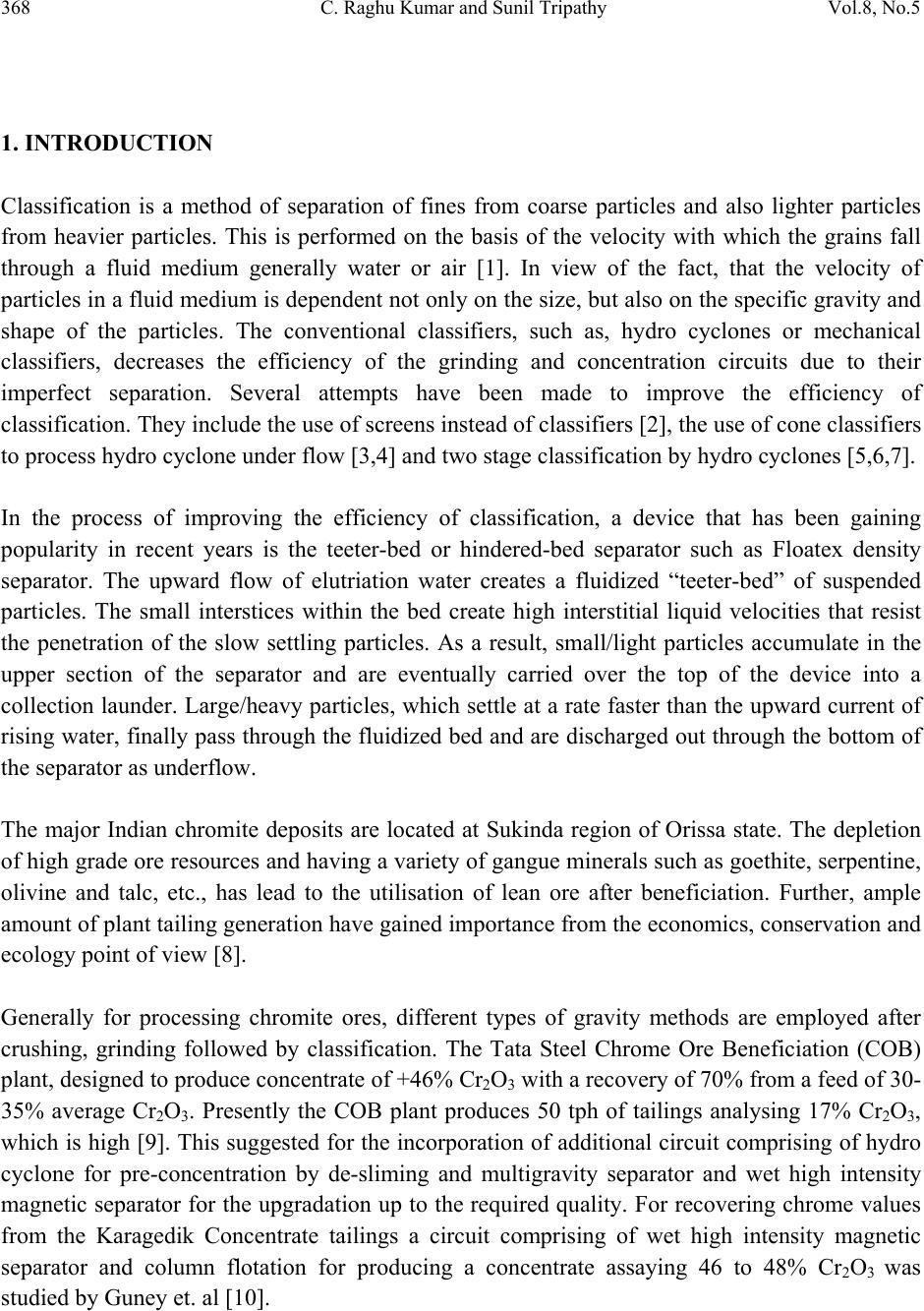 Characterisation and Pre-concentration of Chromite Values from Plant Tailings Using Floatex ...