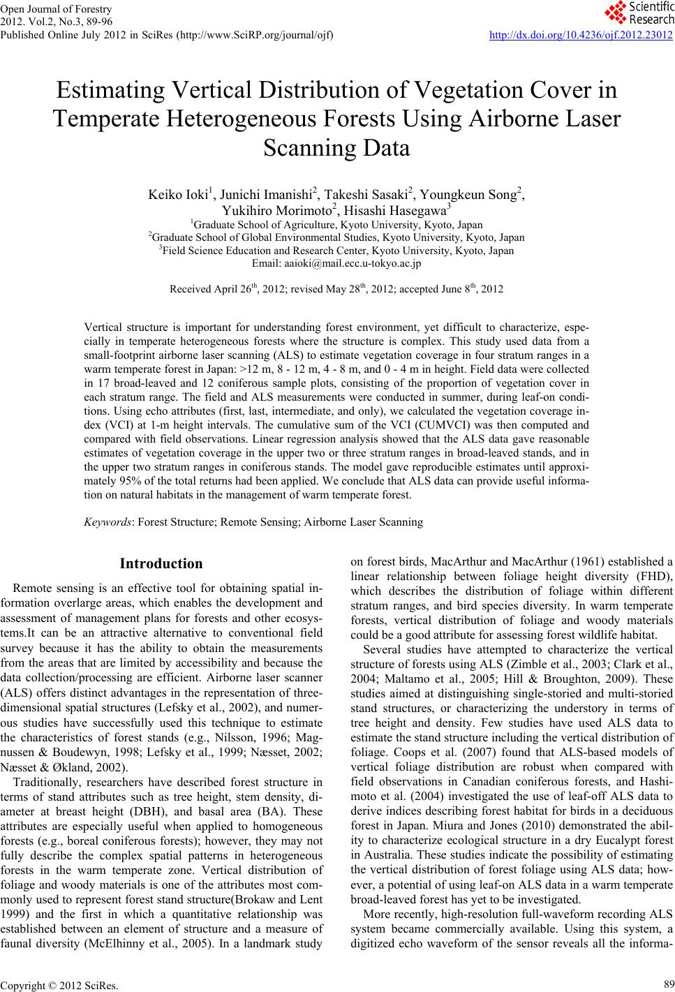 Estimating Vertical Distribution of Vegetation Cover in Temperate ...