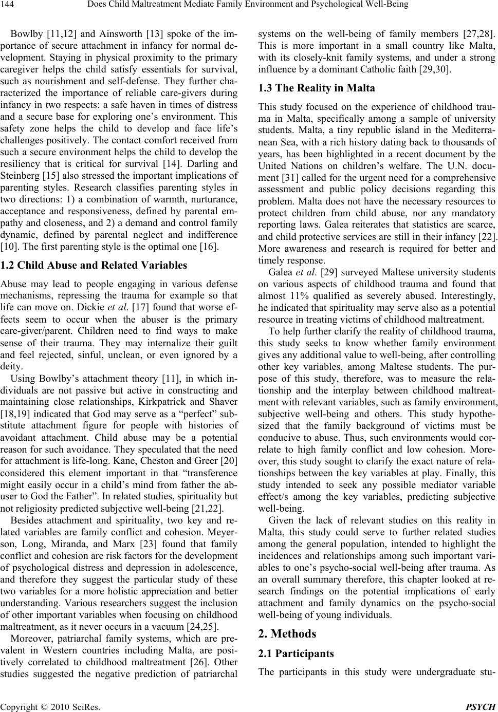 Does Child Maltreatment Mediate Family Environment and Psychological ...