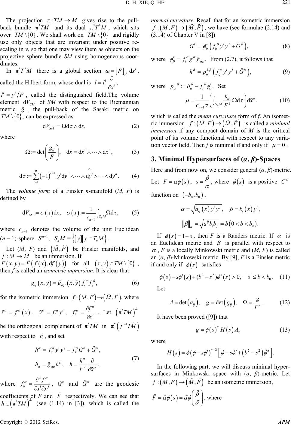 Minimal Surfaces and Gauss Curvature of Conoid in Fins-ler Spaces with ...