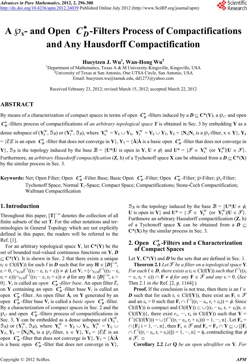 Aζx- and Open C D * -Filters Process of Compactifications and Any ...