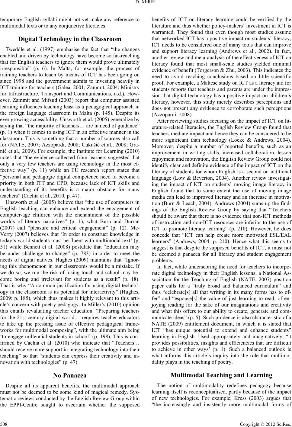 Poetry Teaching and Multimodality: Theory into Practice