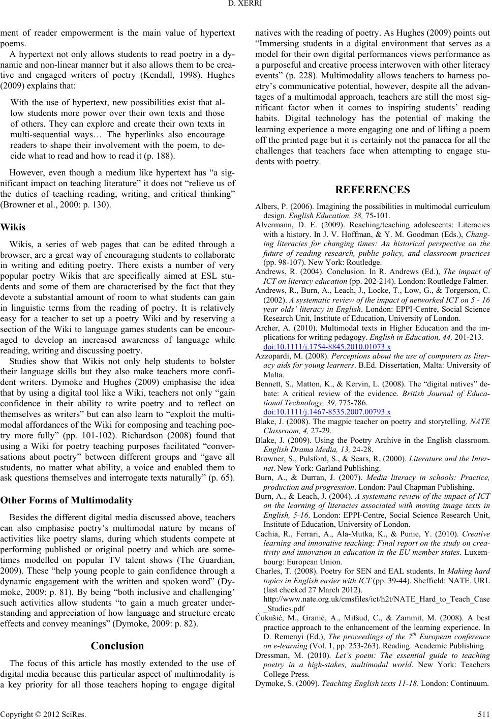 Poetry Teaching and Multimodality: Theory into Practice