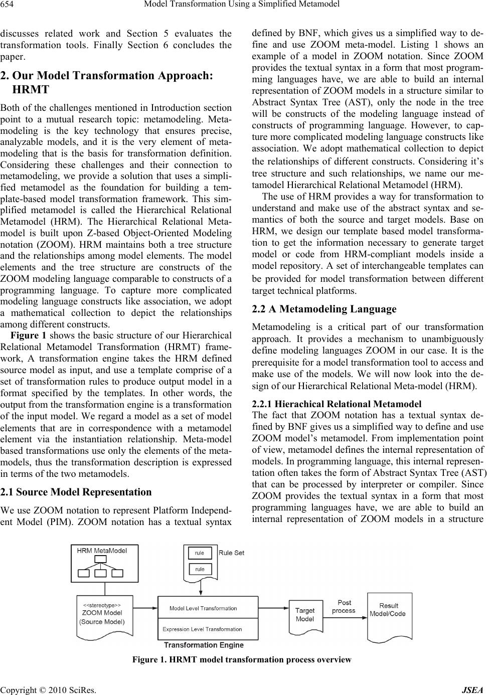 Model Transformation Using a Simplified Metamodel