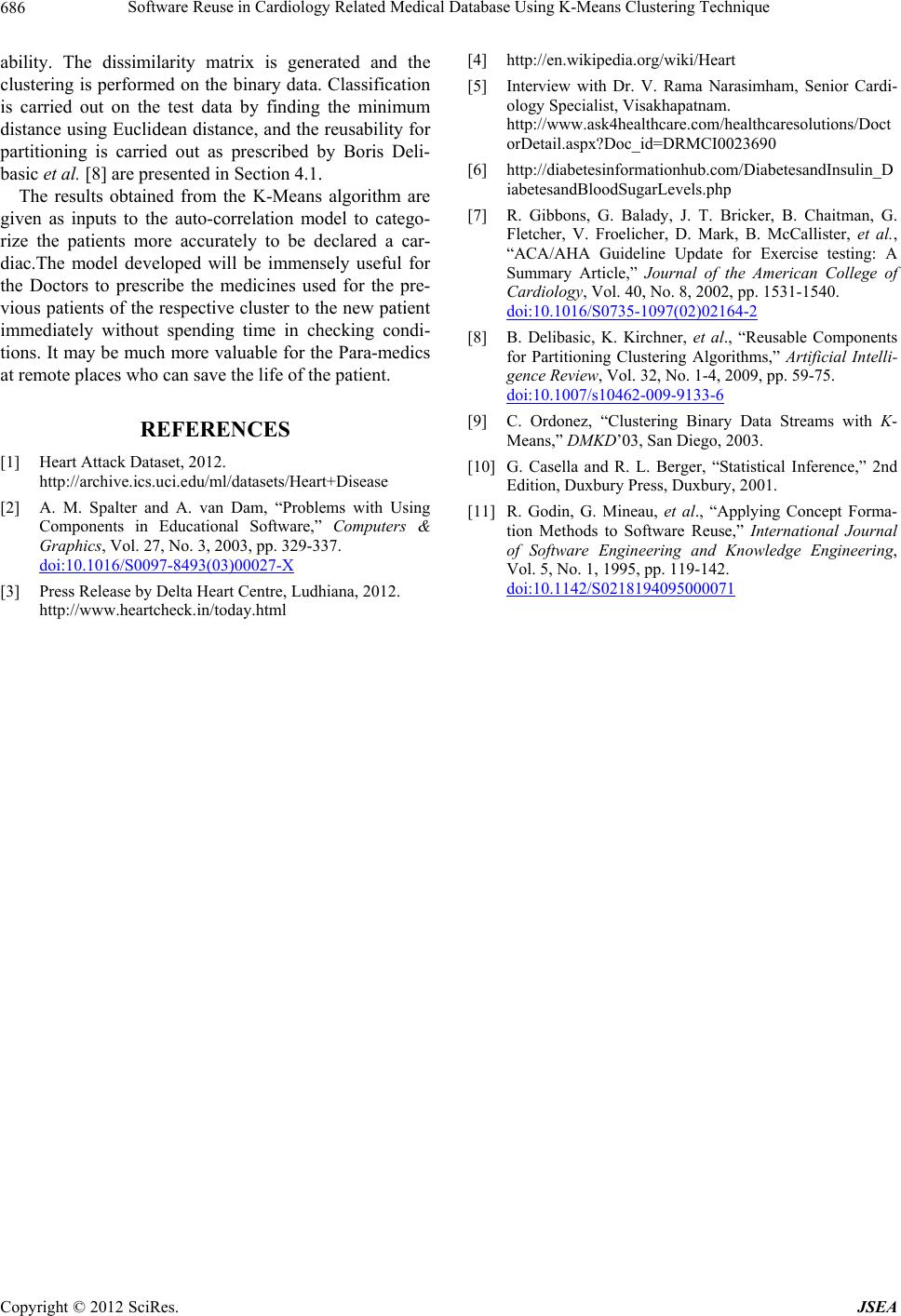 Software Reuse in Cardiology Related Medical Database Using K-Means Clustering Technique