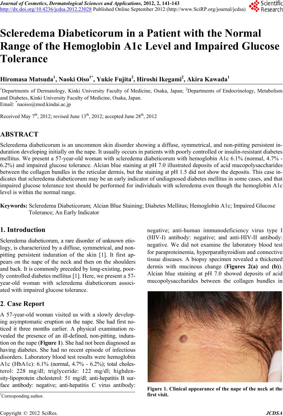 Scleredema Diabeticorum in a Patient with the Normal Range of the ...
