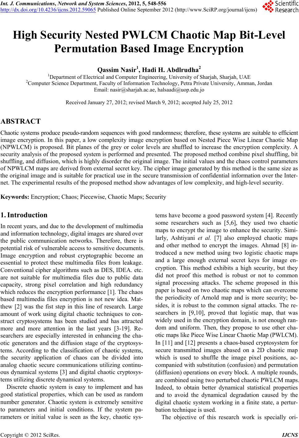 High Security Nested PWLCM Chaotic Map Bit-Level Permutation Based Image Encryption