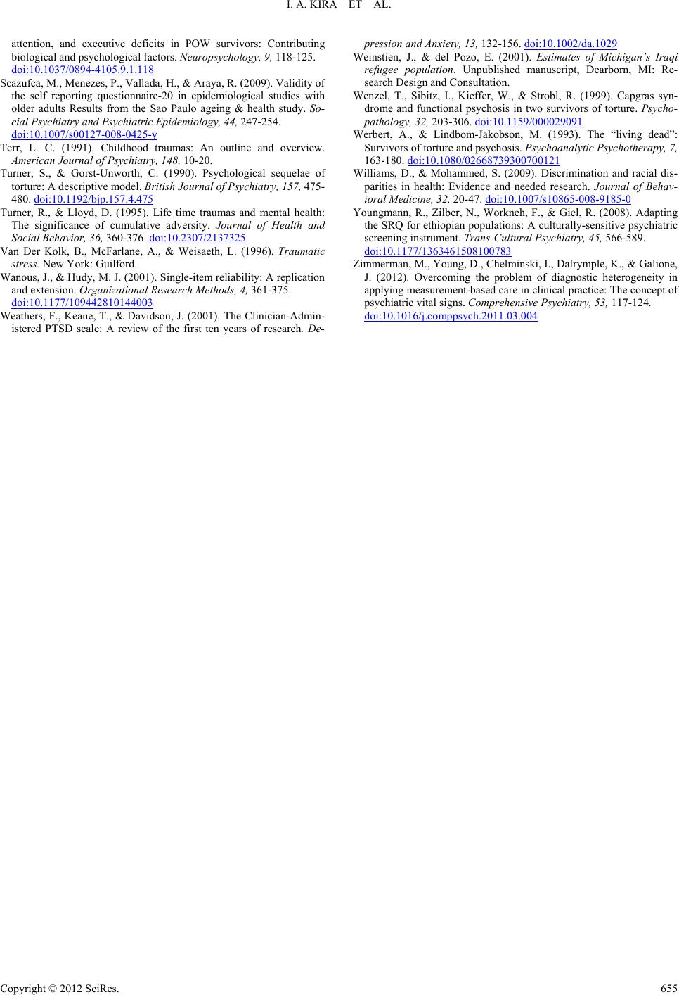 Cumulative Trauma Disorder Scale (CTD): Two Studies
