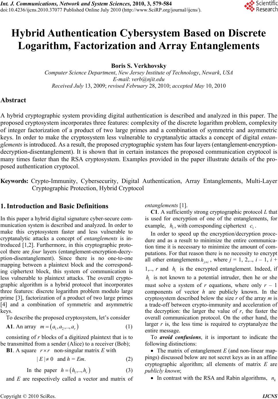 Hybrid Authentication Cybersystem Based on Discrete Logarithm ...
