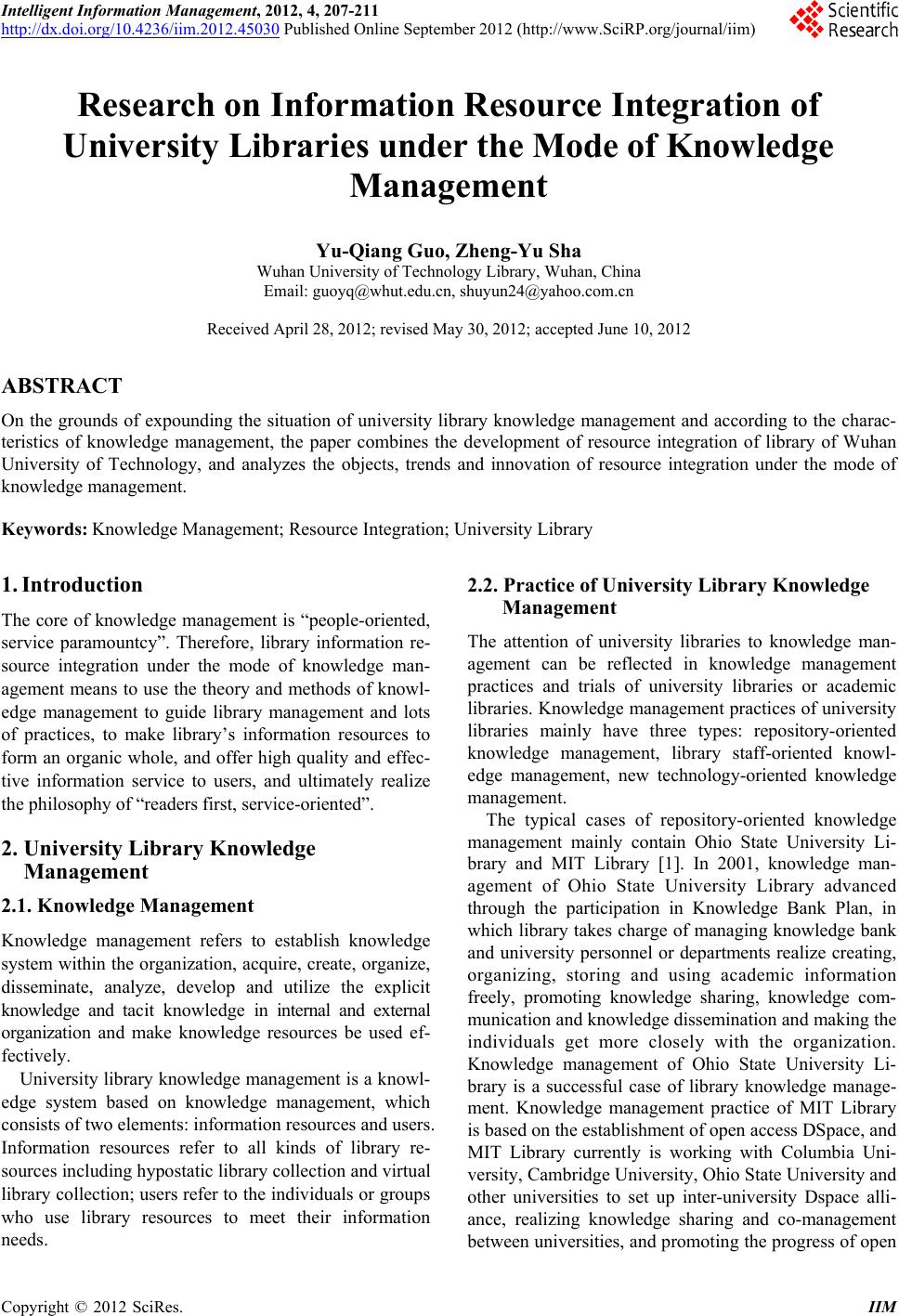 Research on Information Resource Integration of University Libraries ...
