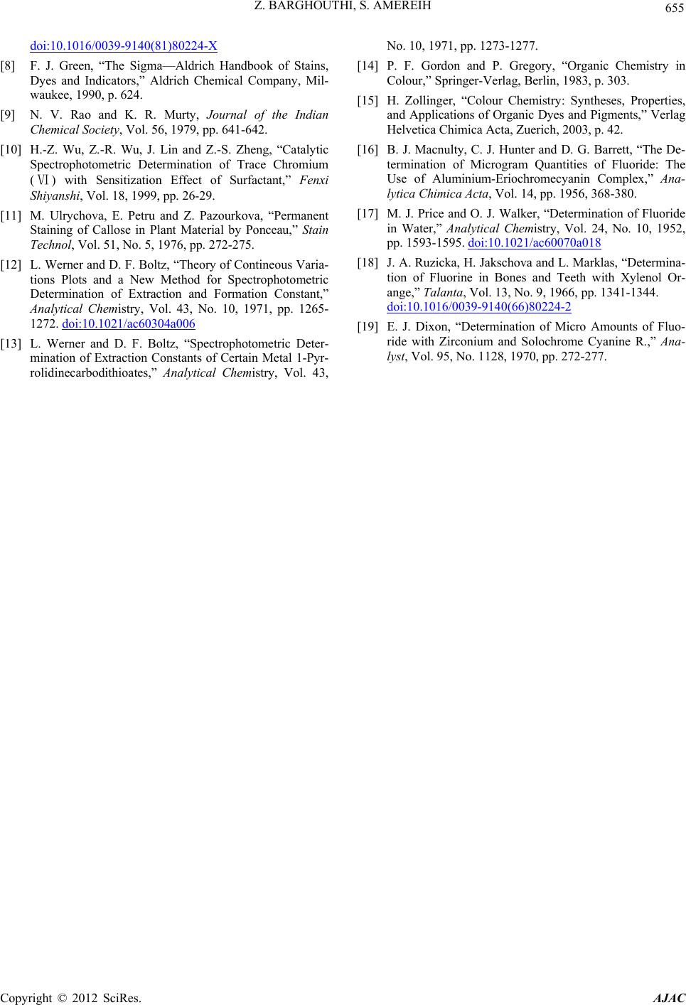 Spectrophotometric Determination of Fluoride in Groundwater Using ...