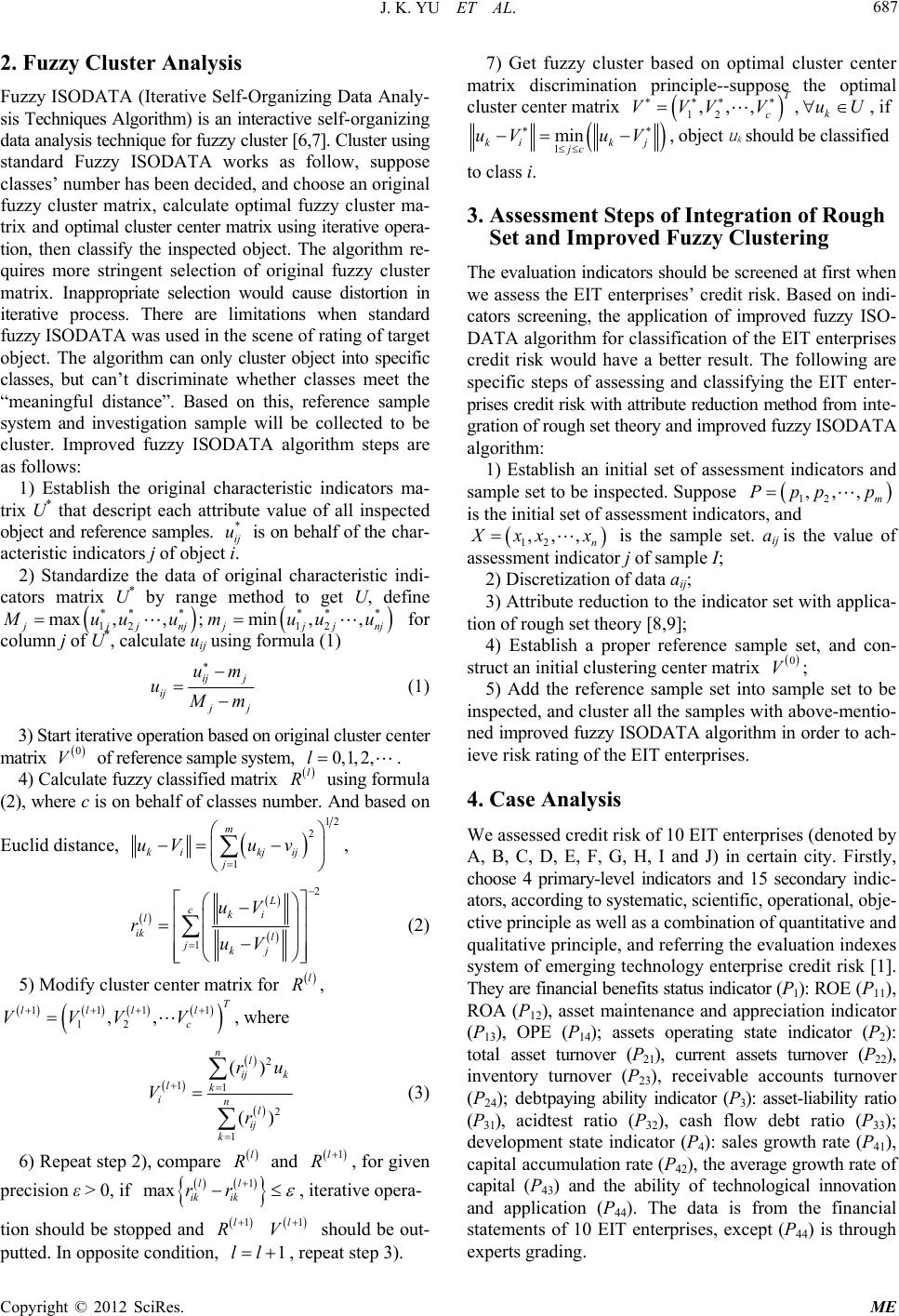 An Improved Fuzzy ISODATA Algorithm for Credit Risk Assessment of the EIT Enterprises
