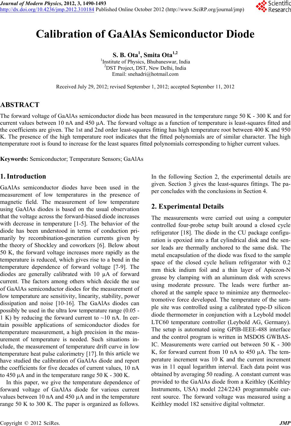 Calibration of GaAlAs Semiconductor Diode