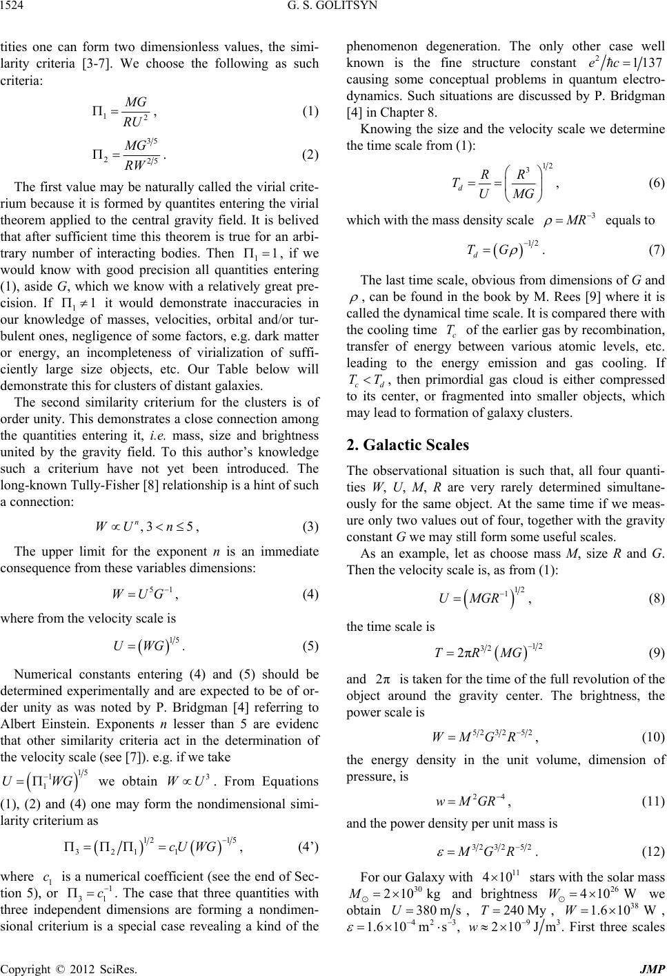 Similarity Criteria, Galactic Scales, and Spectra