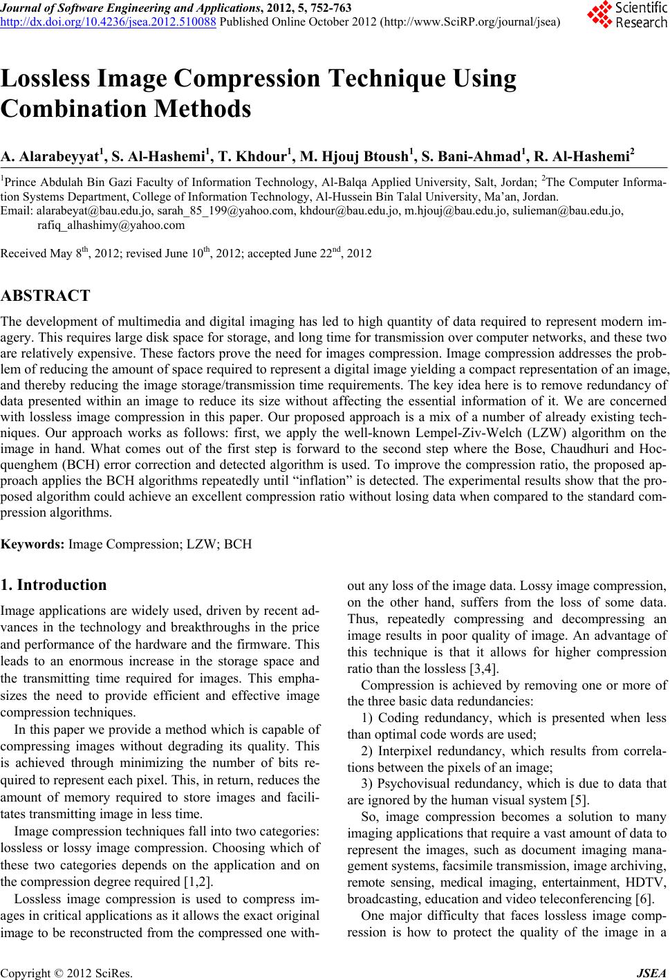 Lossless Image Compression Technique Using Combination Methods