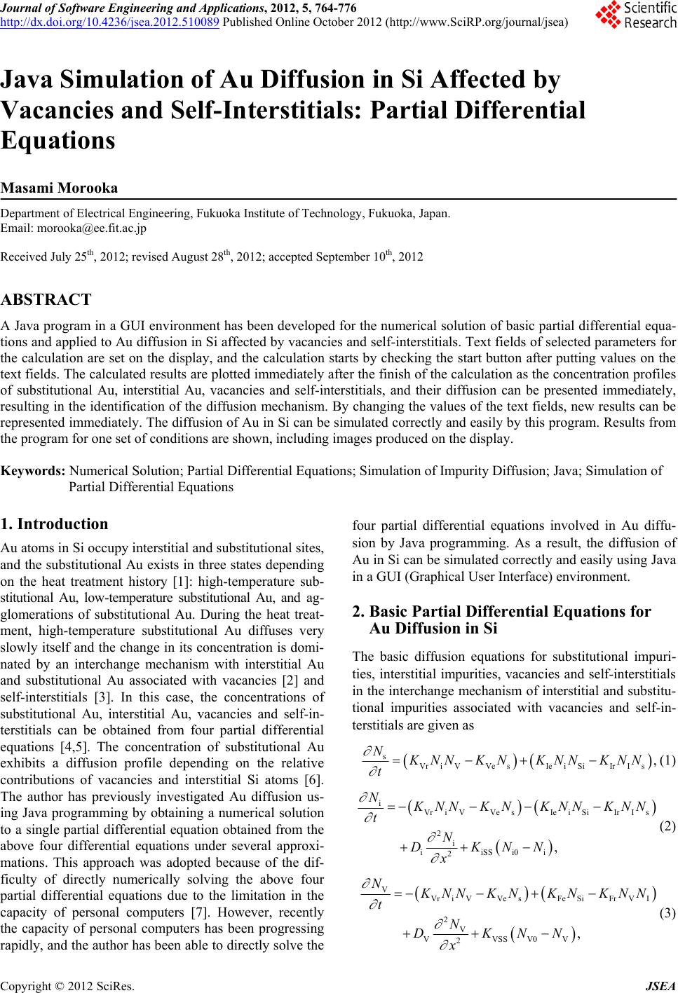 Java Simulation of Au Diffusion in Si Affected by Vacancies and Self ...