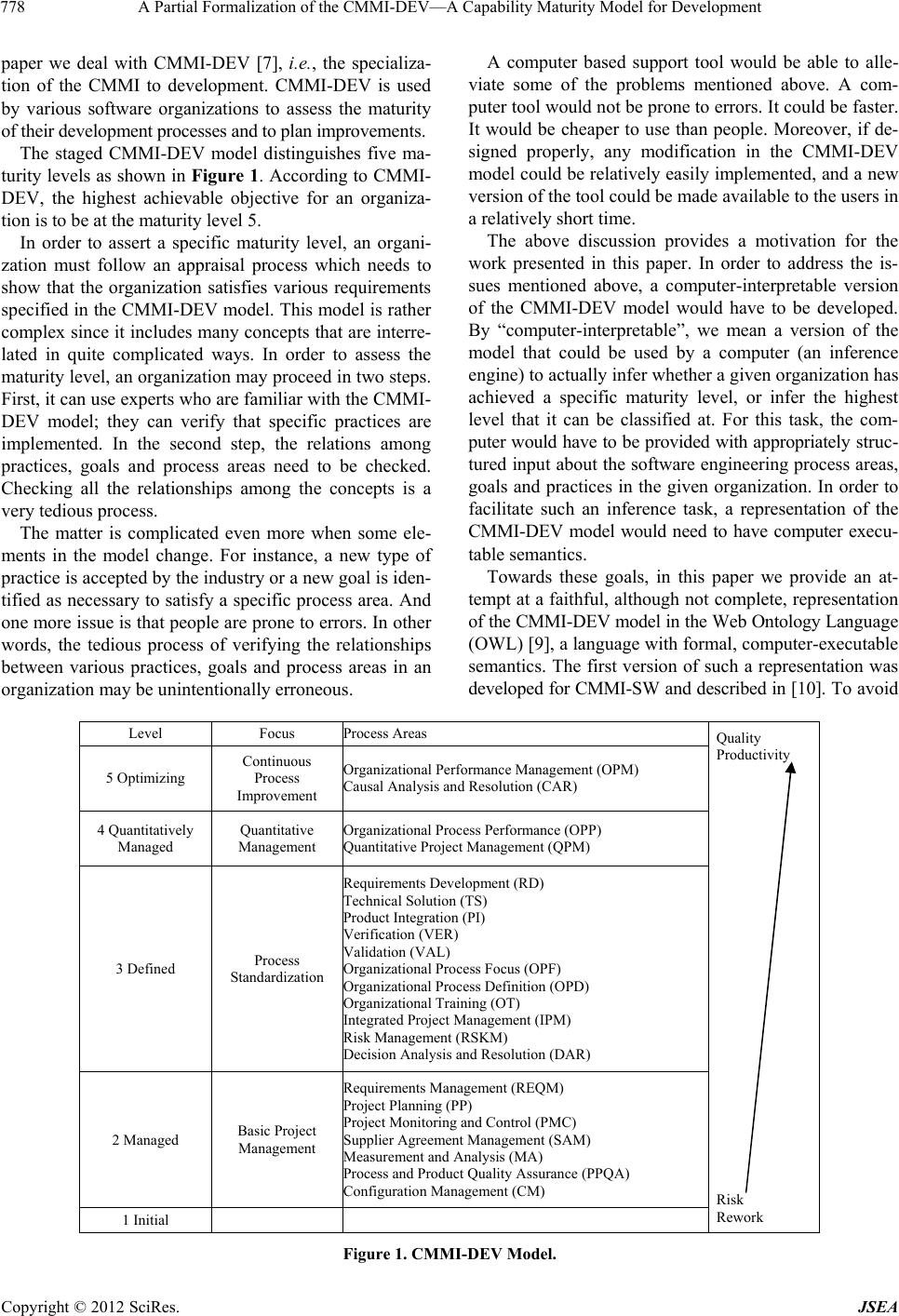 A Partial Formalization of the CMMI-DEV—A Capability Maturity Model for ...
