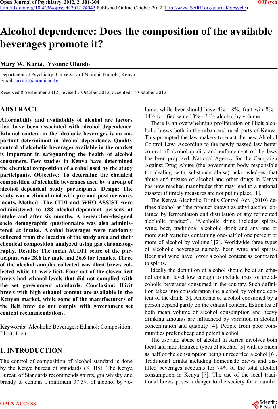 Alcohol dependence: Does the composition of the available beverages ...