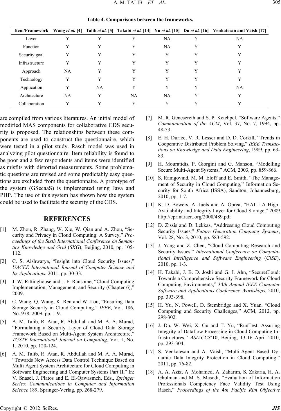 Towards A Comprehensive Security Framework Of Cloud Data Storage Based On Multi Agent System