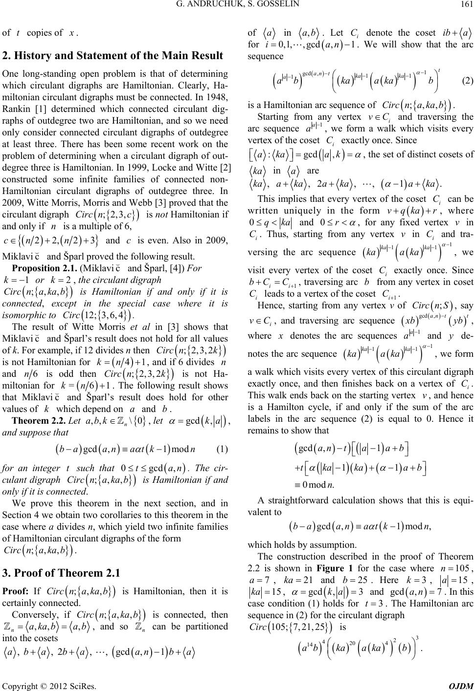 A Note on Hamiltonian Circulant Digraphs of Outdegree Three