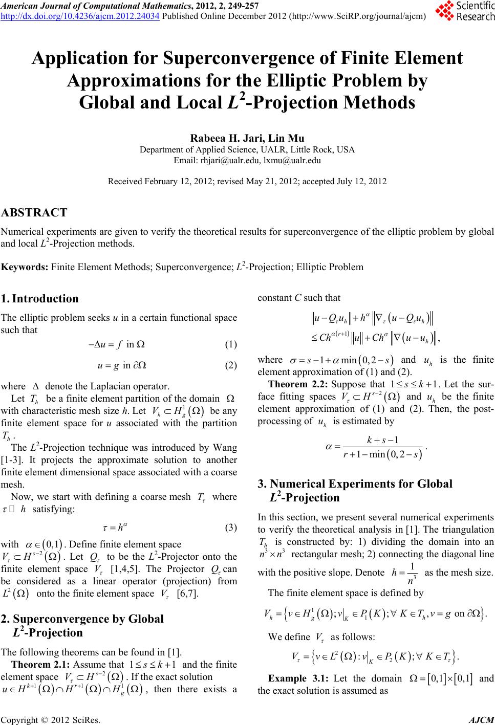 Application For Superconvergence Of Finite Element Approximations For The Elliptic Problem By