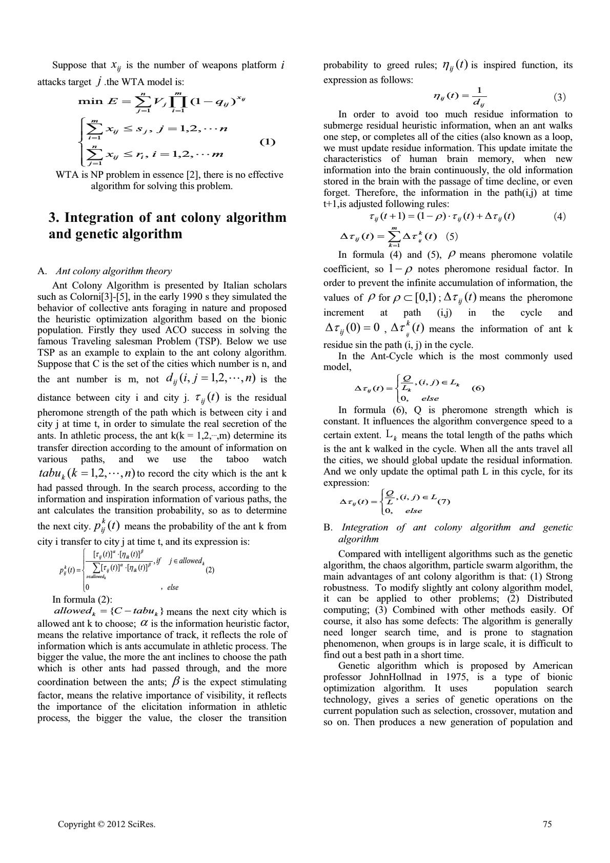 ACGA Algorithm of Solving Weapon - Target Assignment Problem