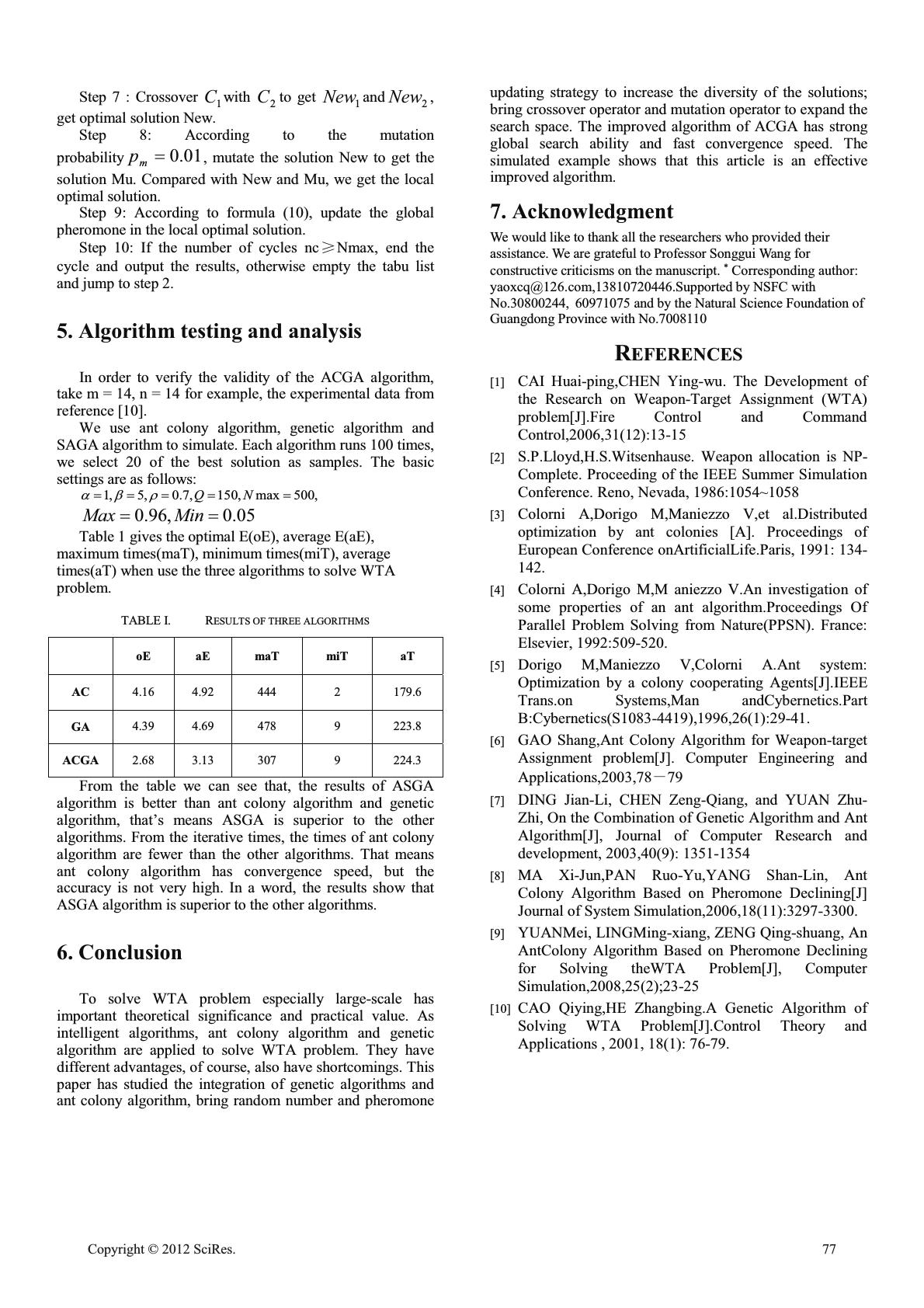 ACGA Algorithm of Solving Weapon - Target Assignment Problem