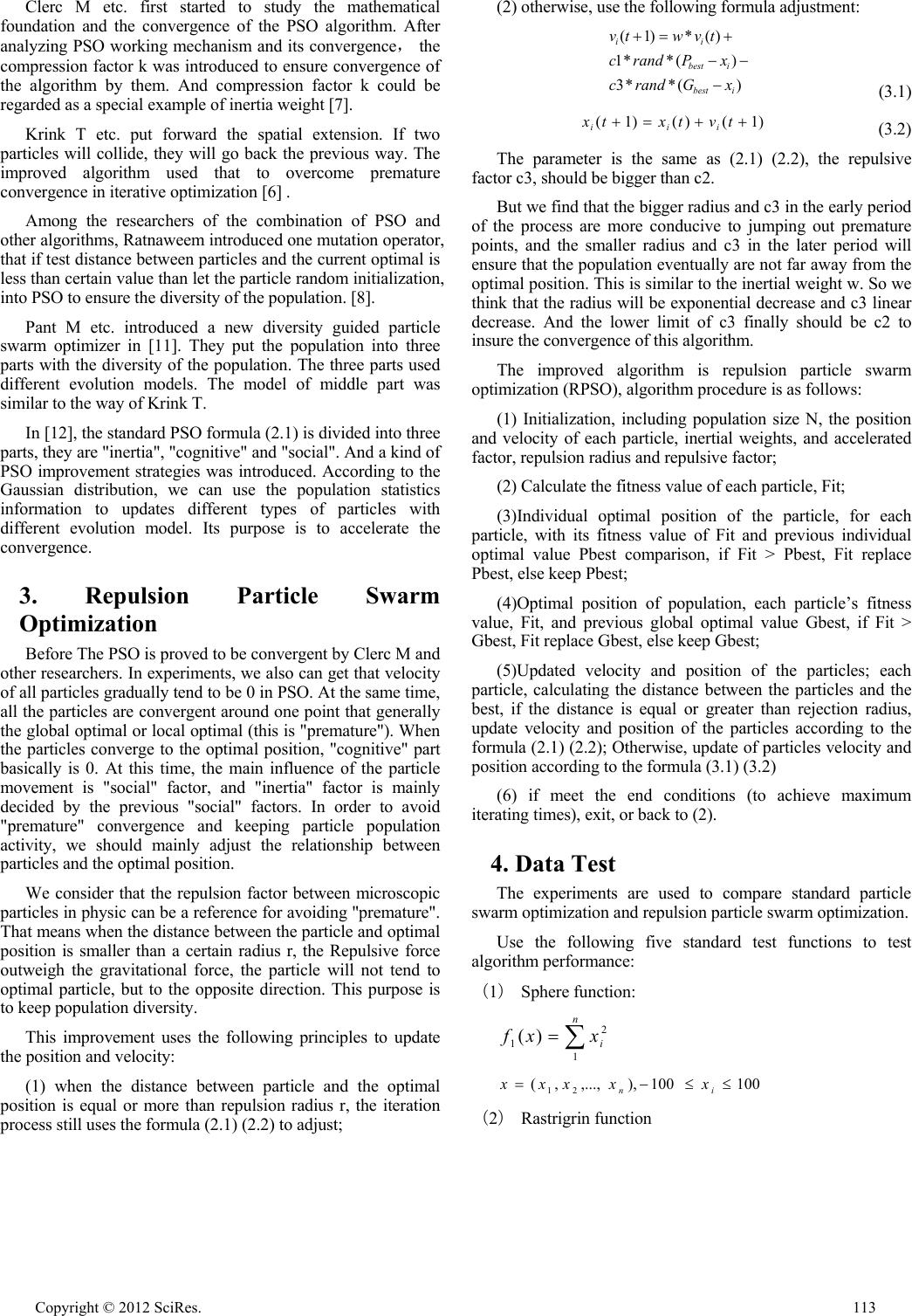 An Improved Particle Swarm Optimization Based on Repulsion Factor