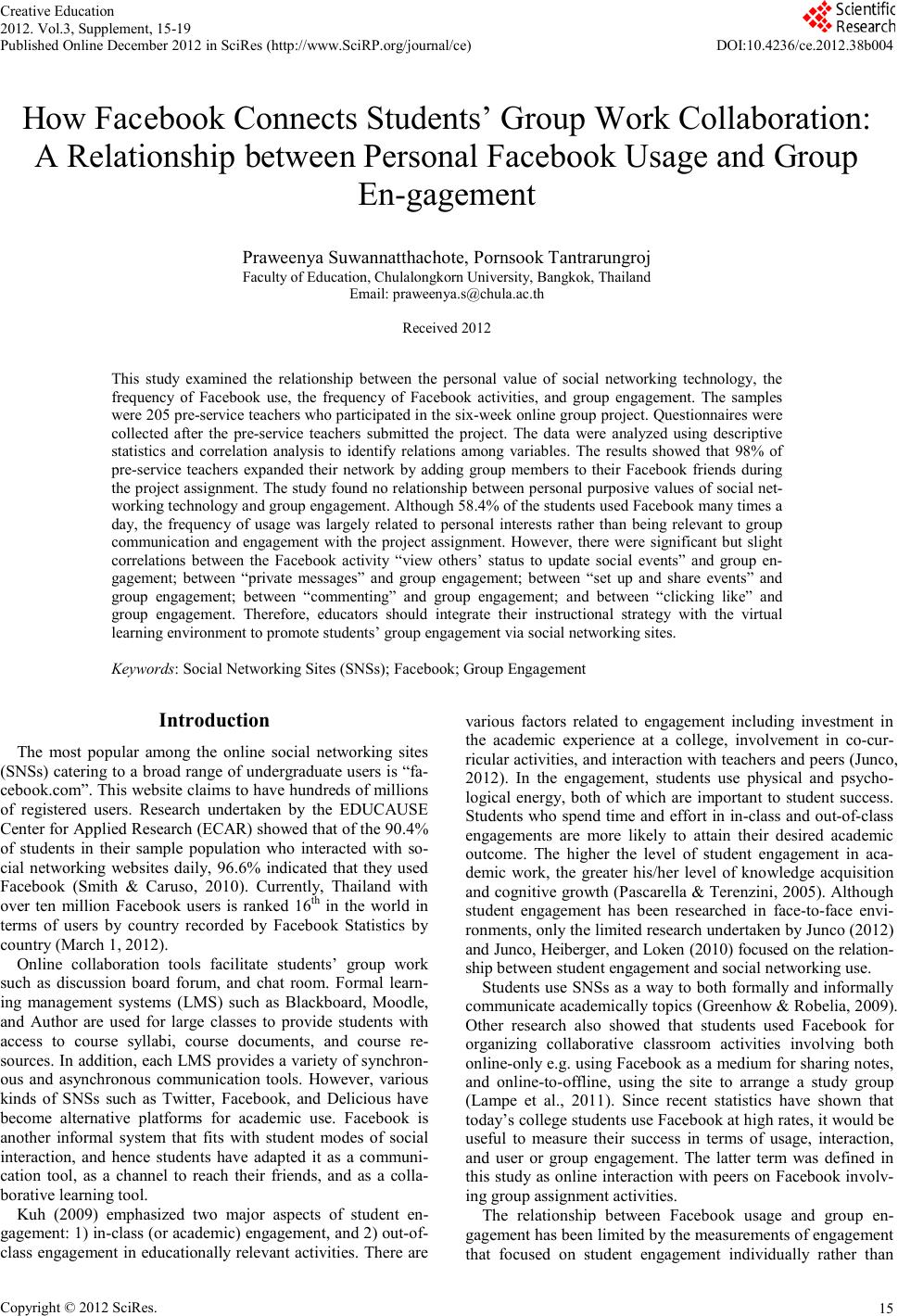 How Facebook Connects Students’ Group Work Collaboration: A ...